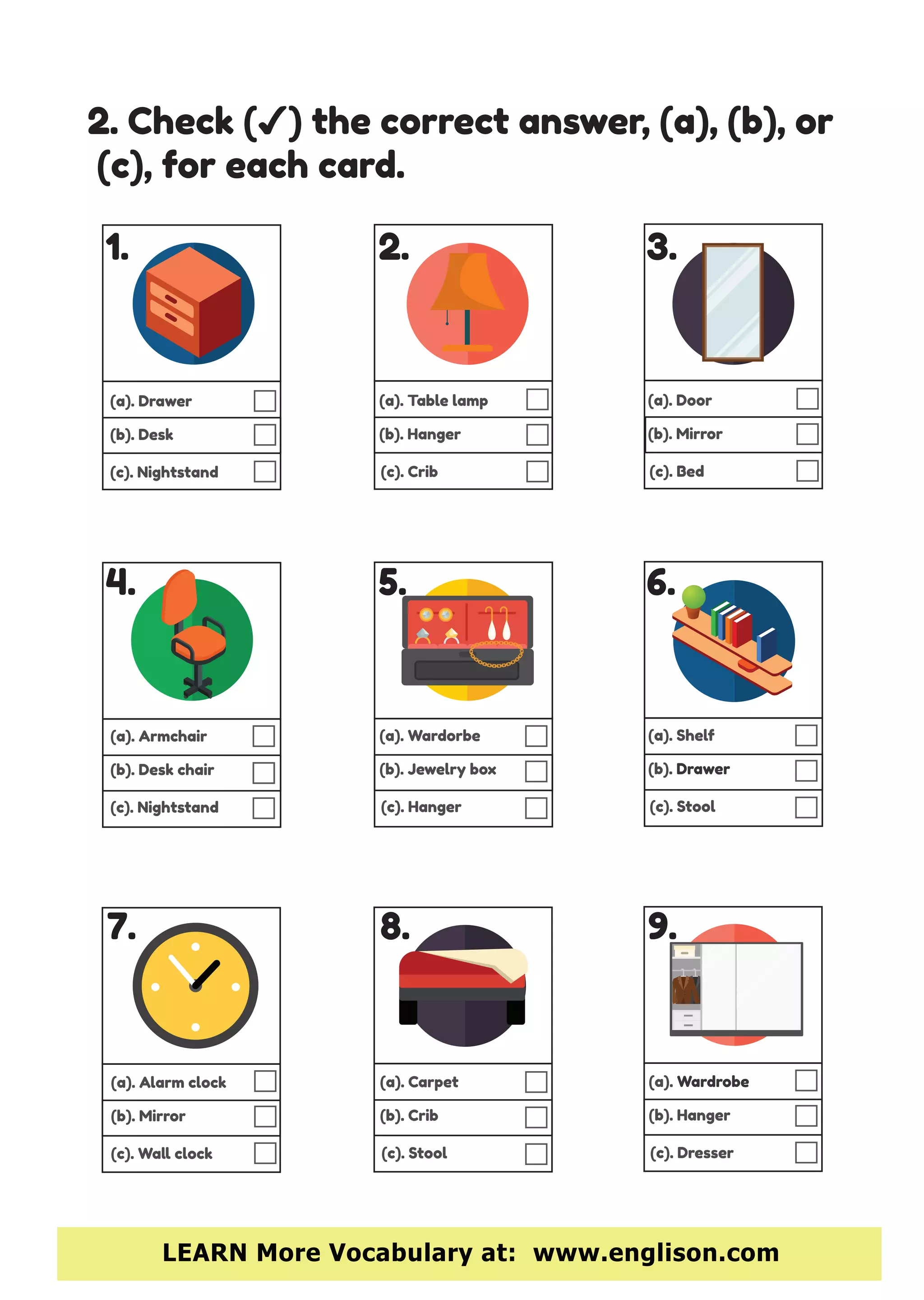 Bedroom vocabulary worksheet | PDF