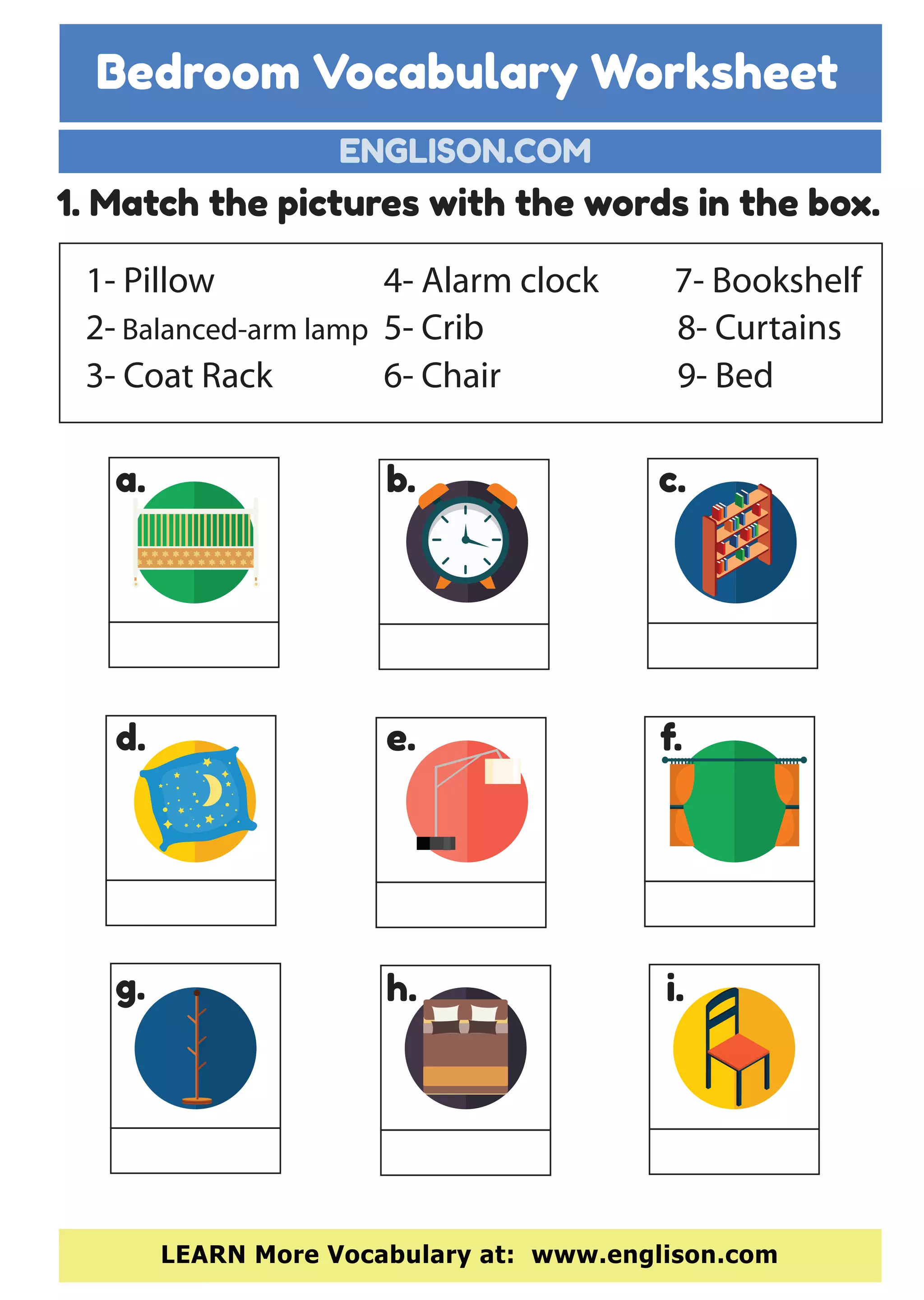 Bedroom vocabulary worksheet | PDF