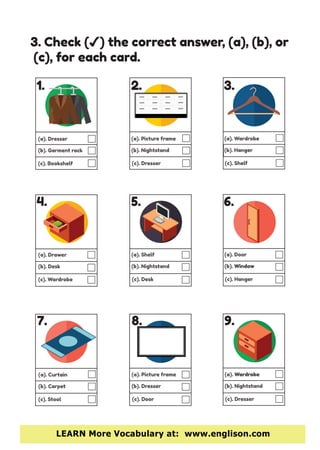 Bedroom vocabulary worksheet | PDF