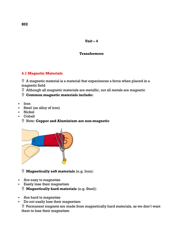 MODULE 4: TRANSFORMERS MAGNETIC MATERIALS, BH CHARACTERISTICS, IDEAL ...