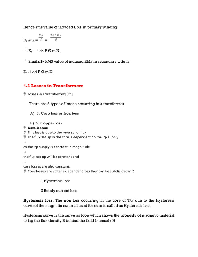 MODULE 4: TRANSFORMERS MAGNETIC MATERIALS, BH CHARACTERISTICS, IDEAL ...