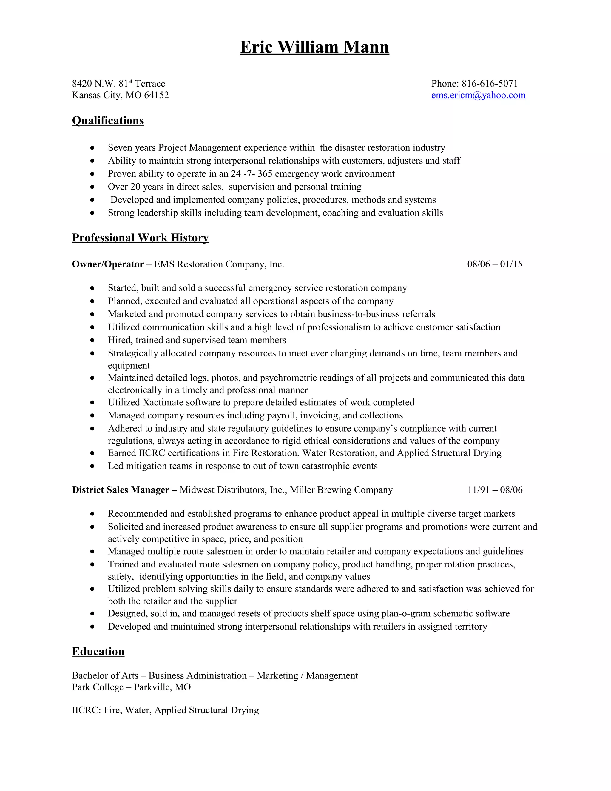 Eric Resume Contractor | PDF