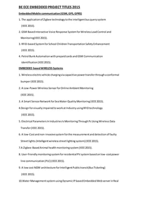 Be ece embedded project titles 2015 | PDF