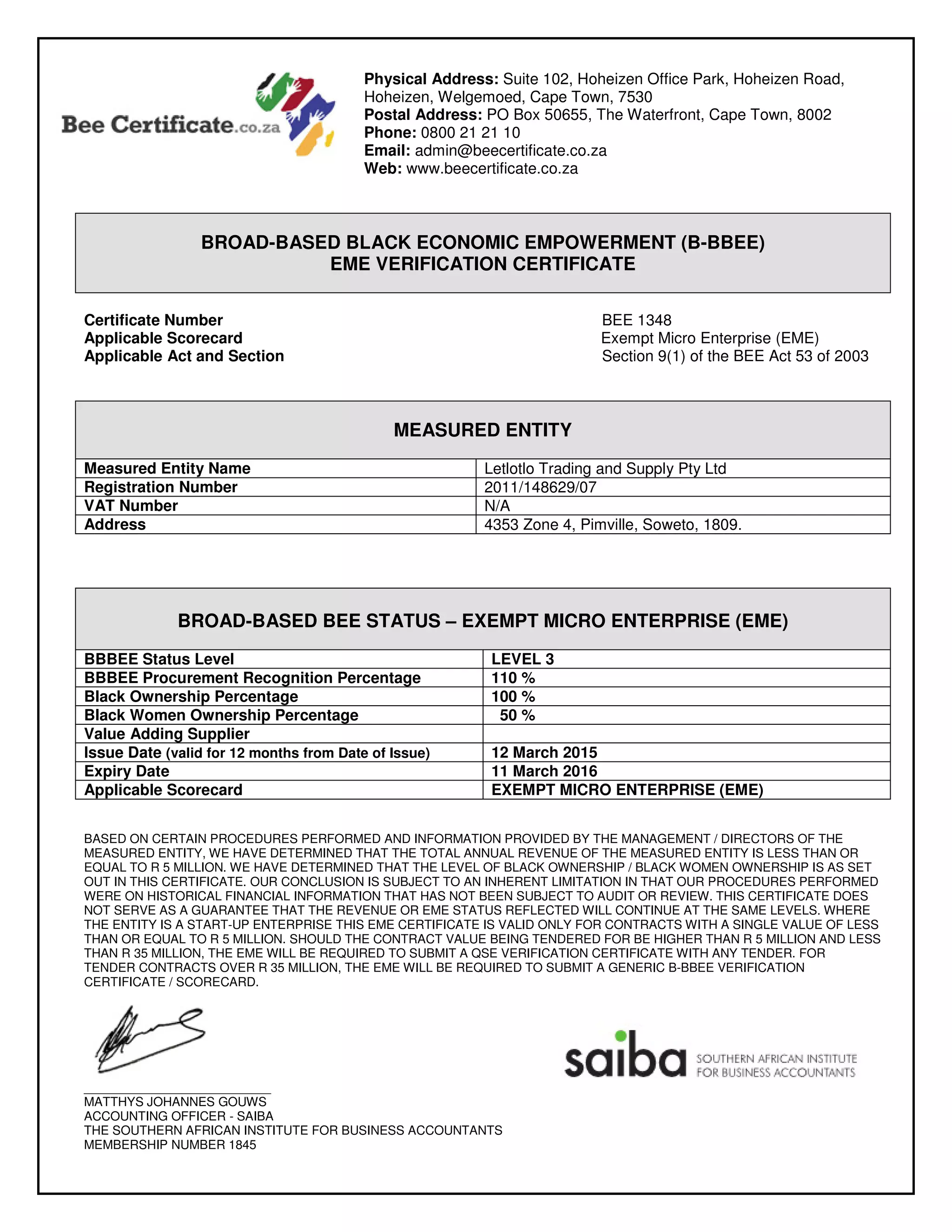 Bee certificate certificate level 3 | PDF
