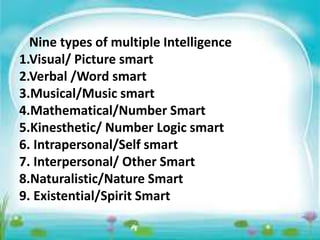 LEARNING/THINKING STYLES IN MULTIPLE INTELLIGENCE | PPTX