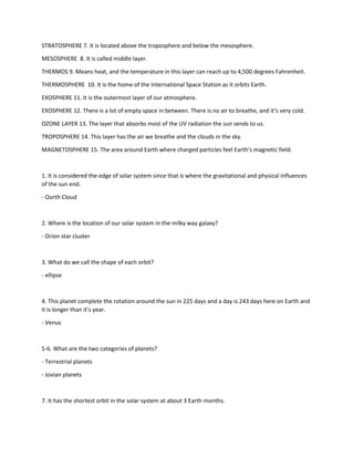 Physics, Earth and Space Science Sample Quiz | DOCX
