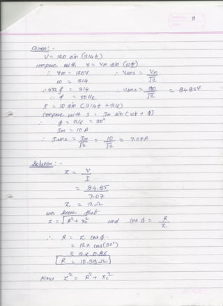 Beee ac circuits problems with solution | PDF