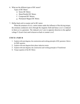 BE3251-Basic Electrical and Electronics engineering Important Questions- Anna University ...