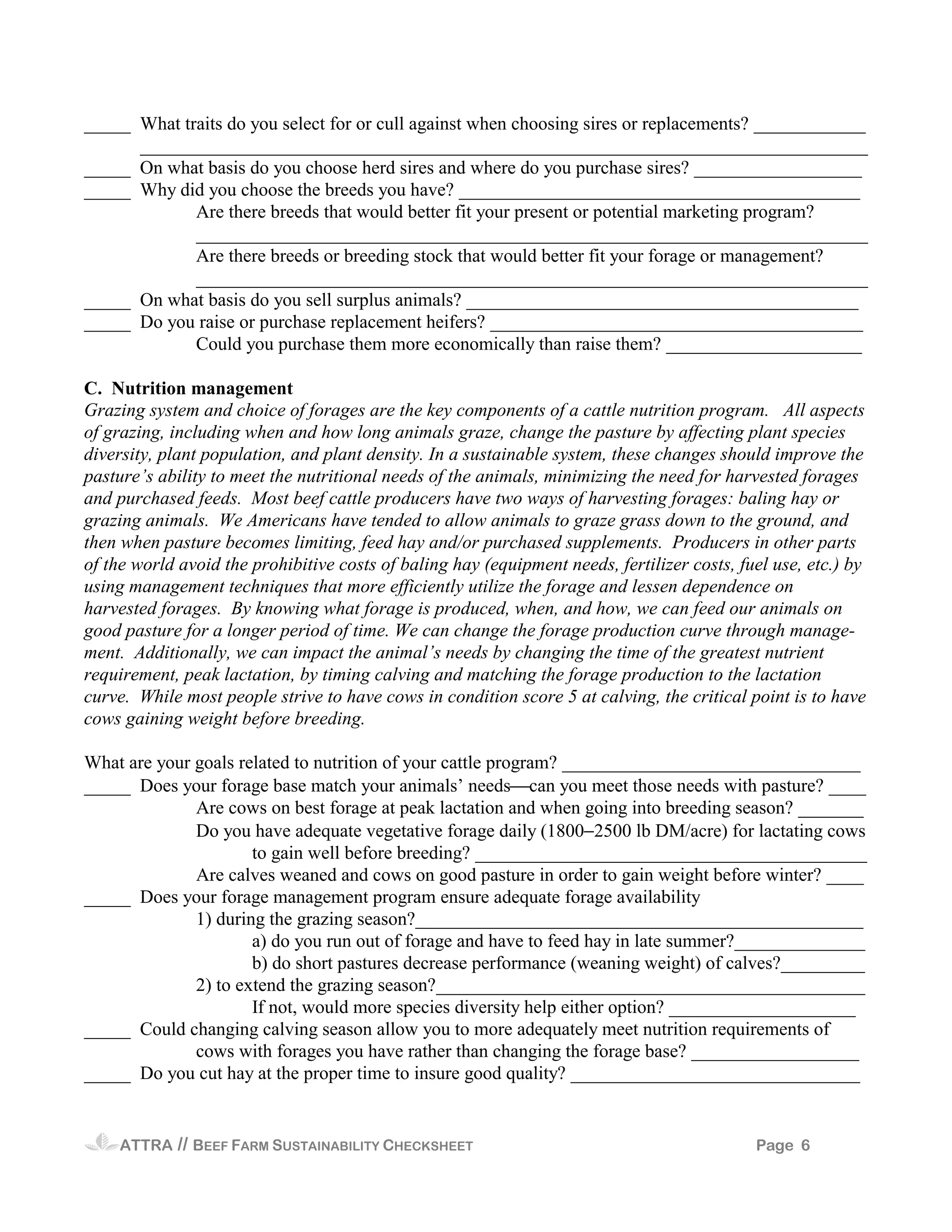 Beef Farm Sustainability Checksheet | PDF