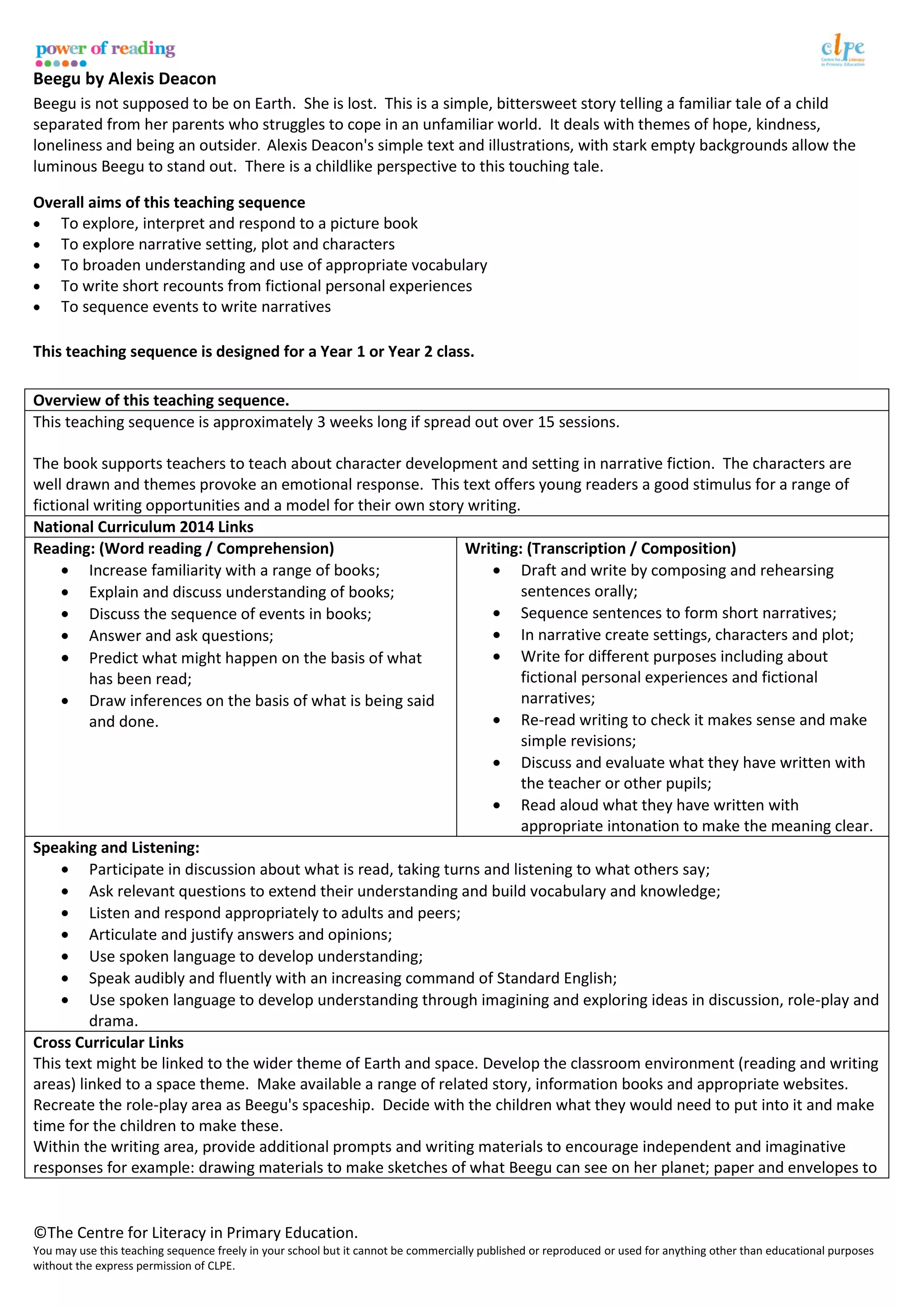 Beegu teaching sequence 2013 | PDF