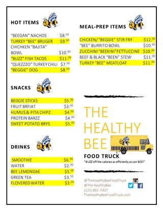 The Healthy Bee Menu by Brandi Woods | DOCX