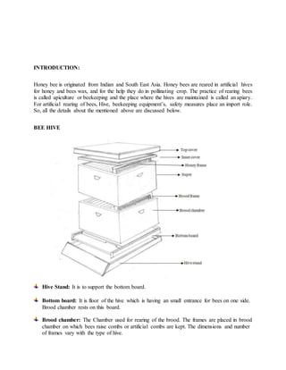 Apiculture- Bee hives, equipments and safeguards. | DOCX