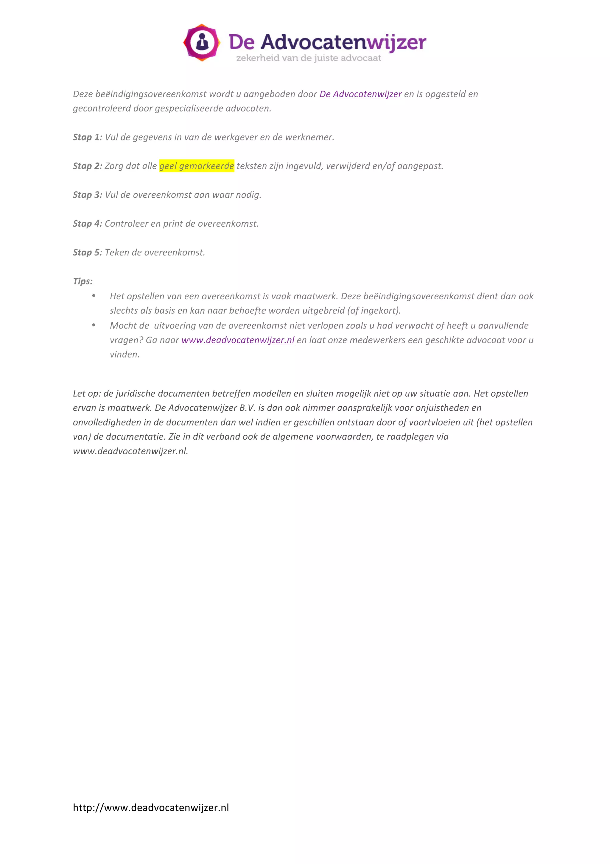 Voorbeeldbrief opzegging arbeidscontract- De Advocatenwijzer | PDF ...