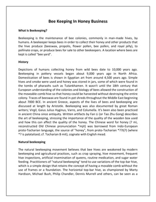 Bee keeping in honey business | PDF