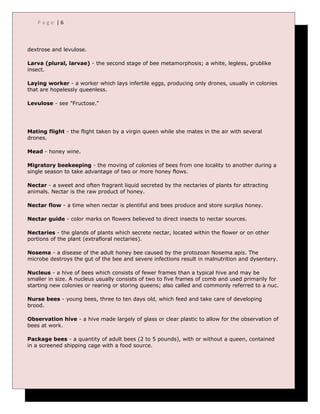 Beekeeping terms | DOC | Beekeeping | Hobbies & Interests