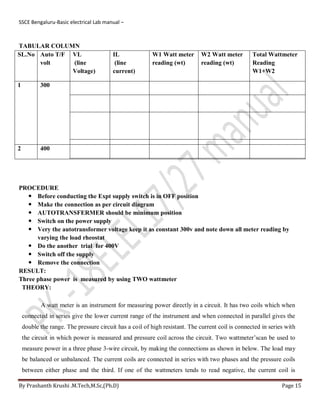 VTU Basic electrical Lab manual | PDF