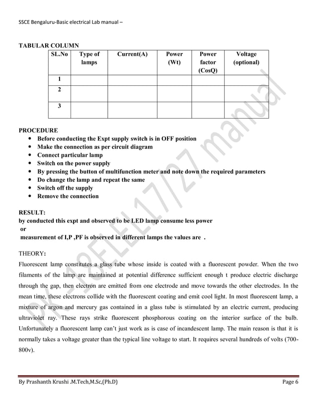 VTU Basic electrical Lab manual | PDF