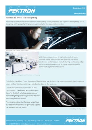 Pektron invests in Bee Lighting | PDF