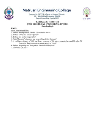 Bee questionbank | DOC | Computer Networking | Computing