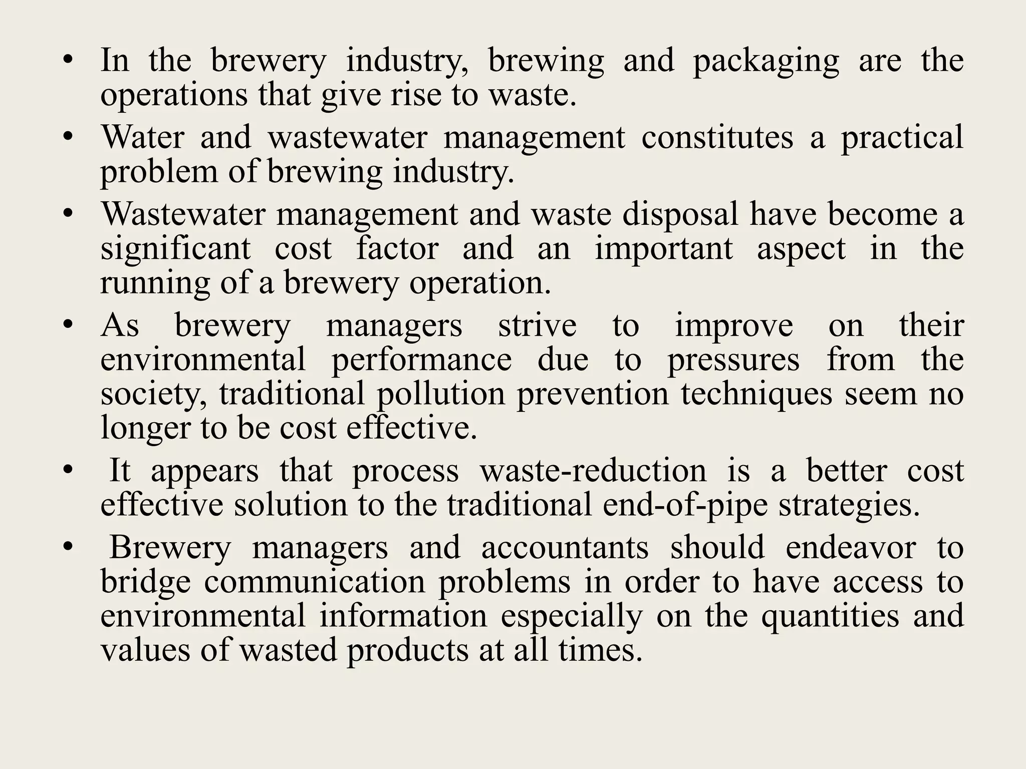 BREWING PRODUCTION AND WASTE MANAGEMENT | PPTX