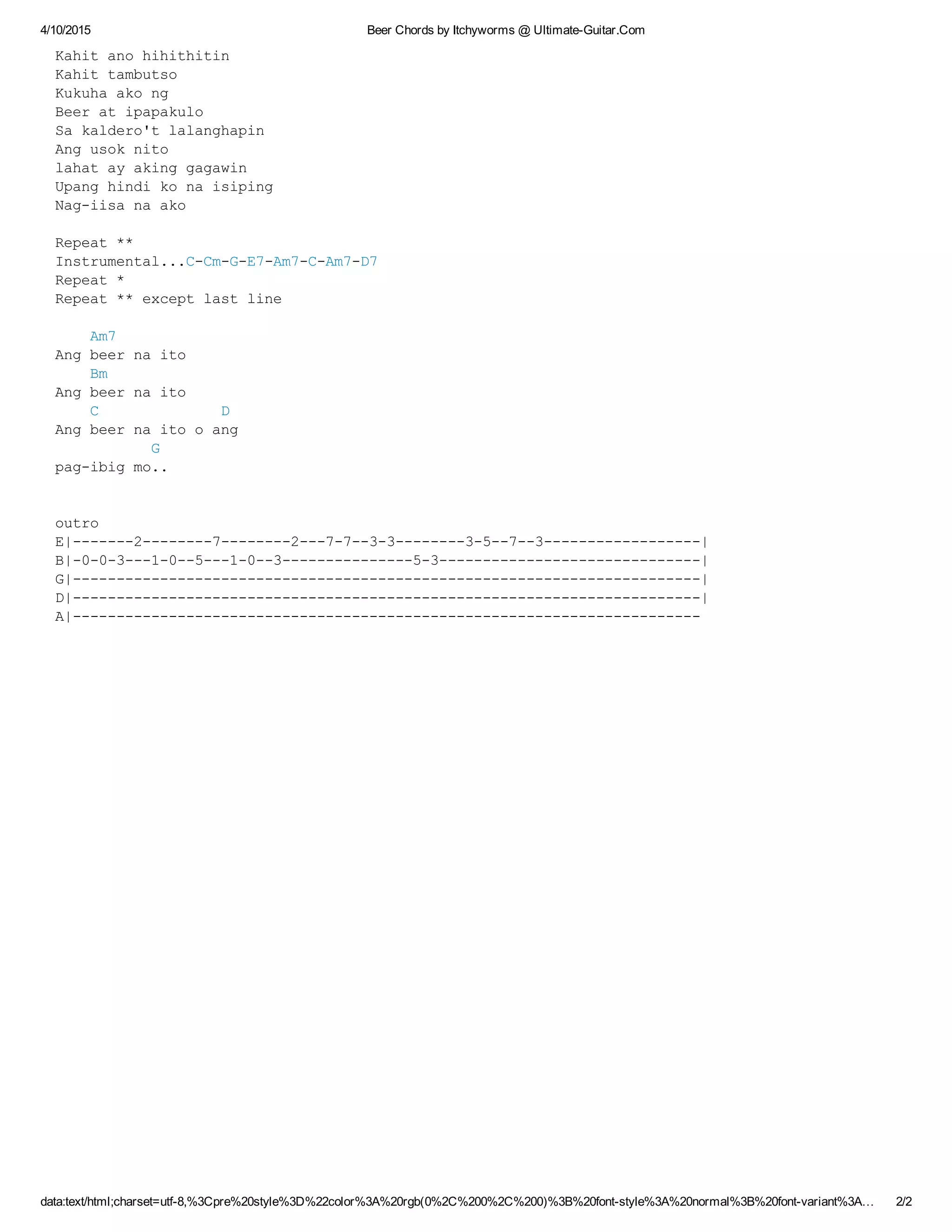 Beer chords by itchyworms @ ultimate guitar | PDF