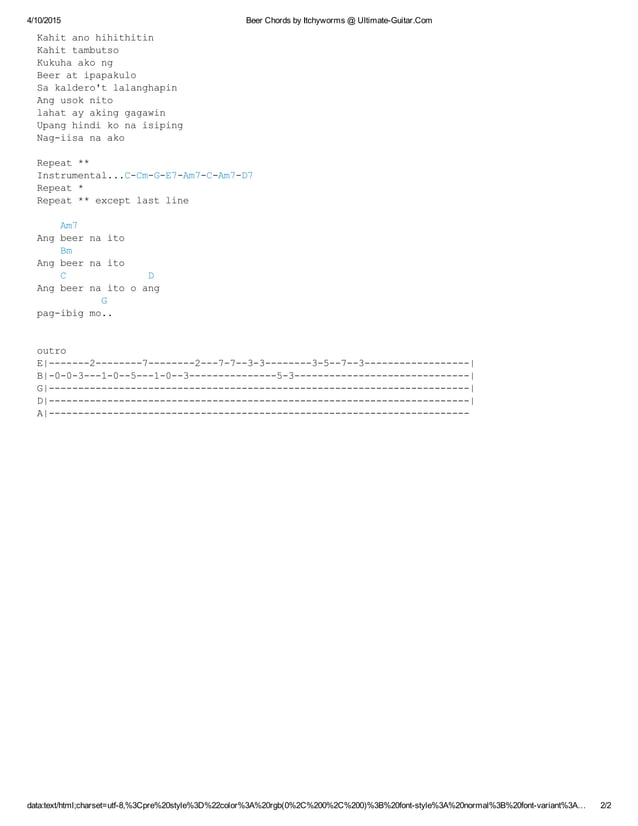Beer chords by itchyworms @ ultimate guitar | PDF