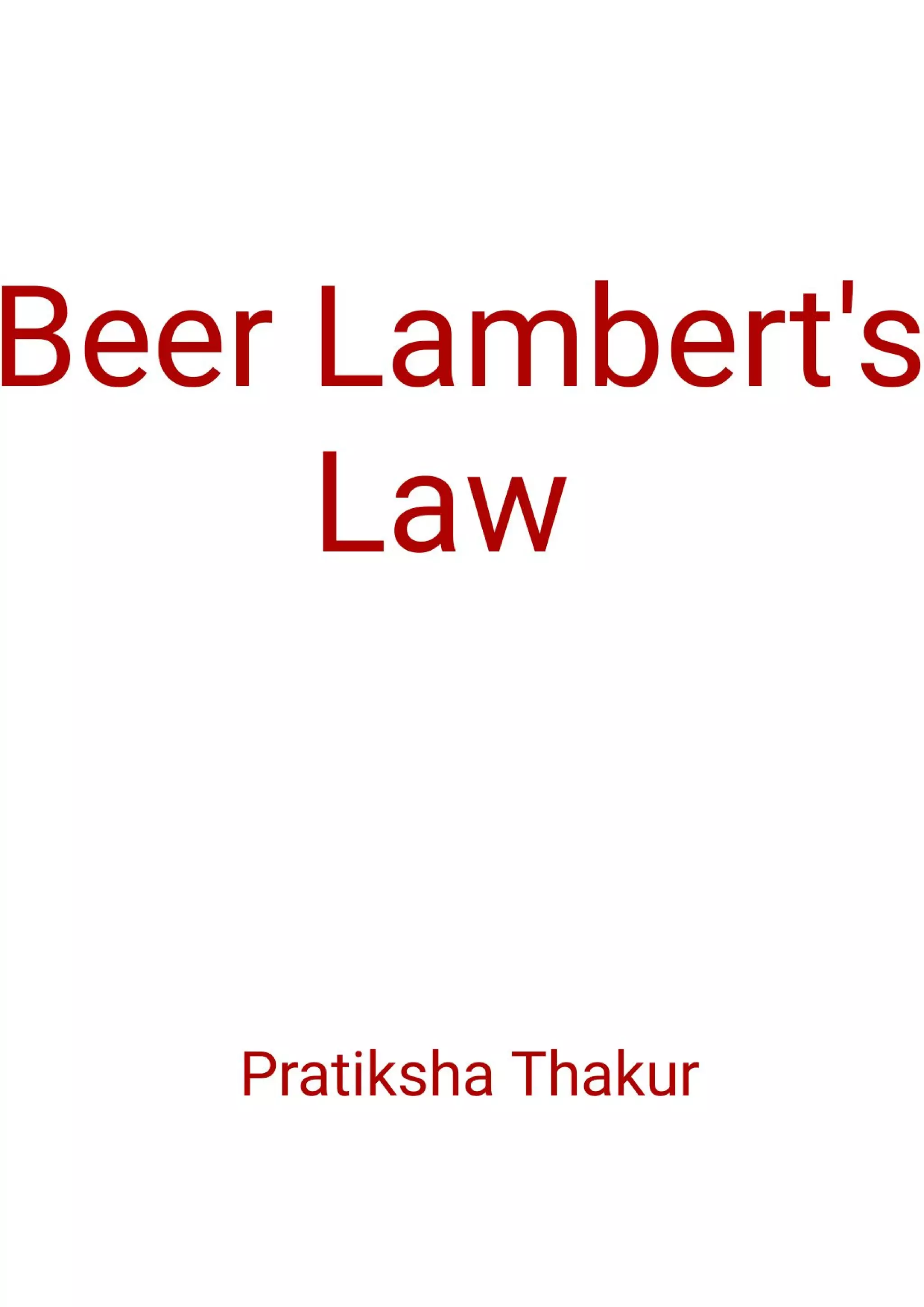 Beer Lambert's Law | PDF