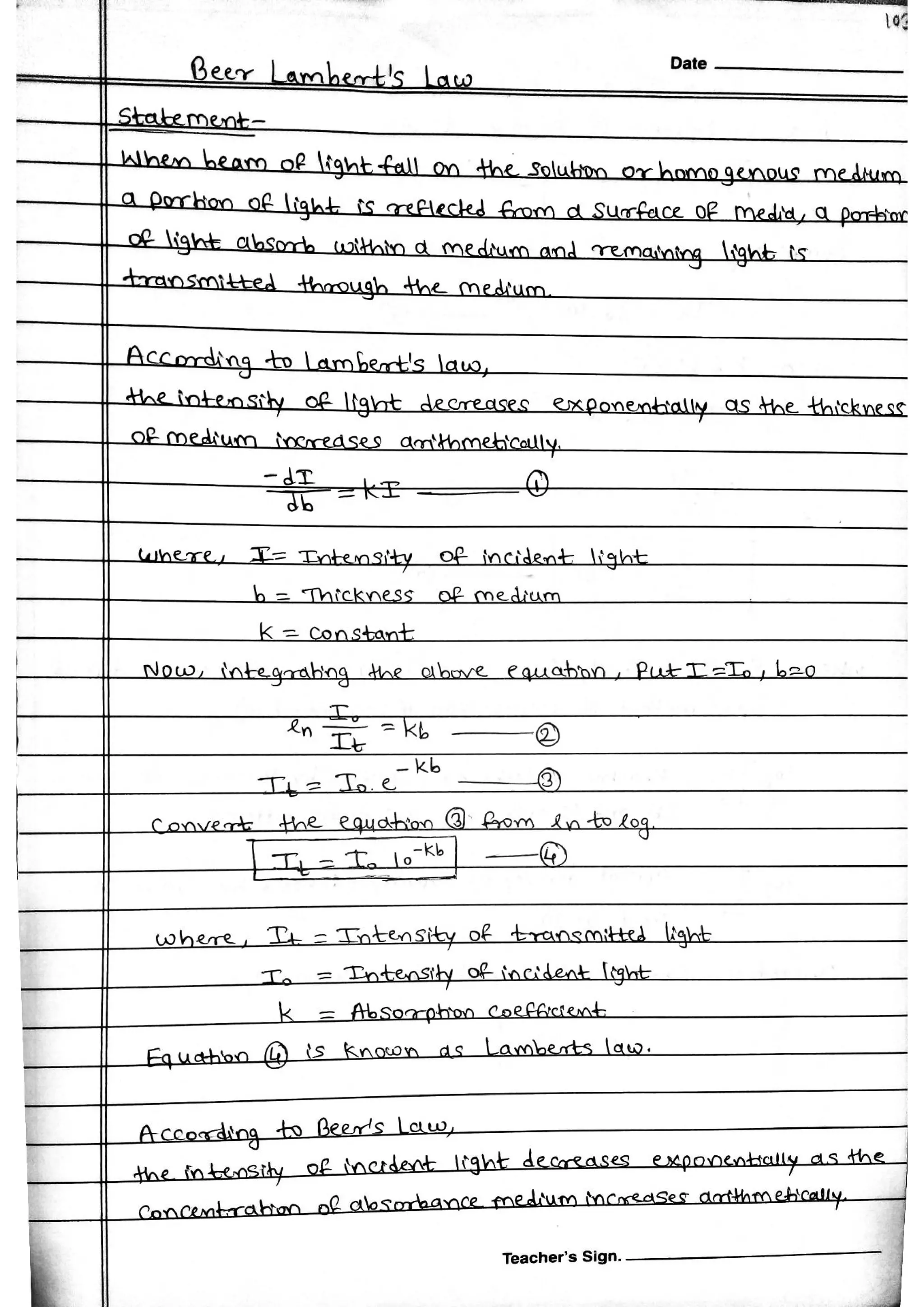 Beer Lambert's Law | PDF