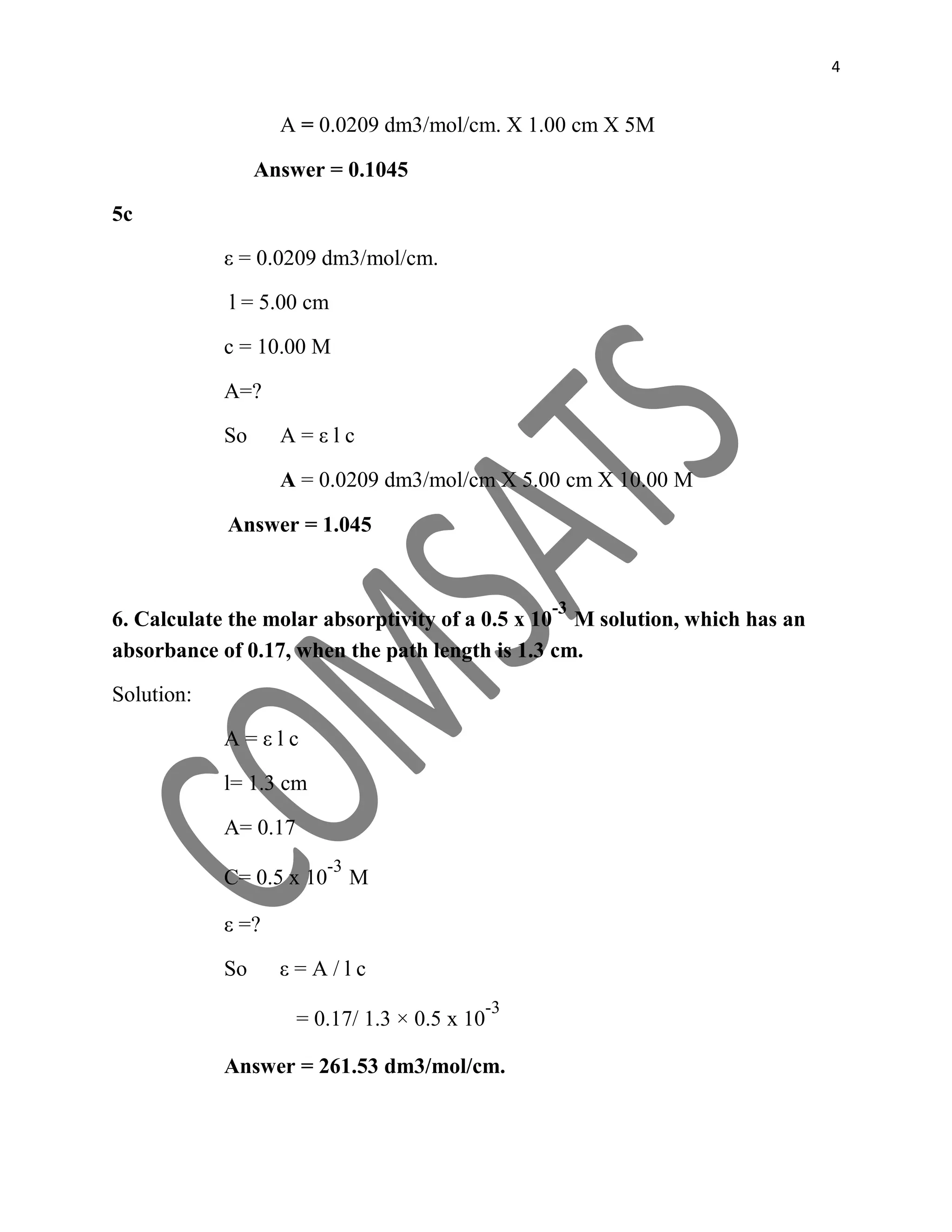 Beer Lambert Law solved problems | PDF