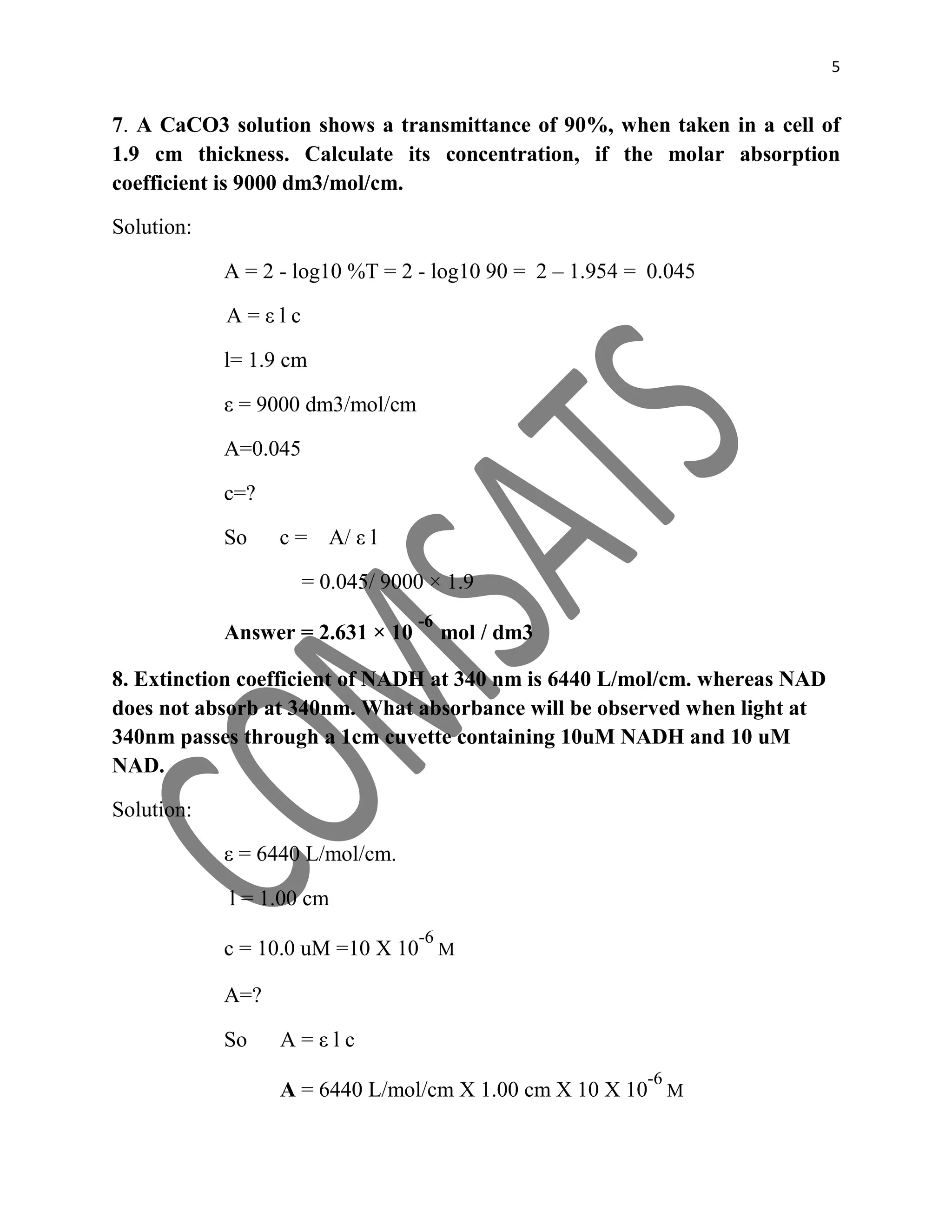 Beer Lambert Law solved problems | PDF