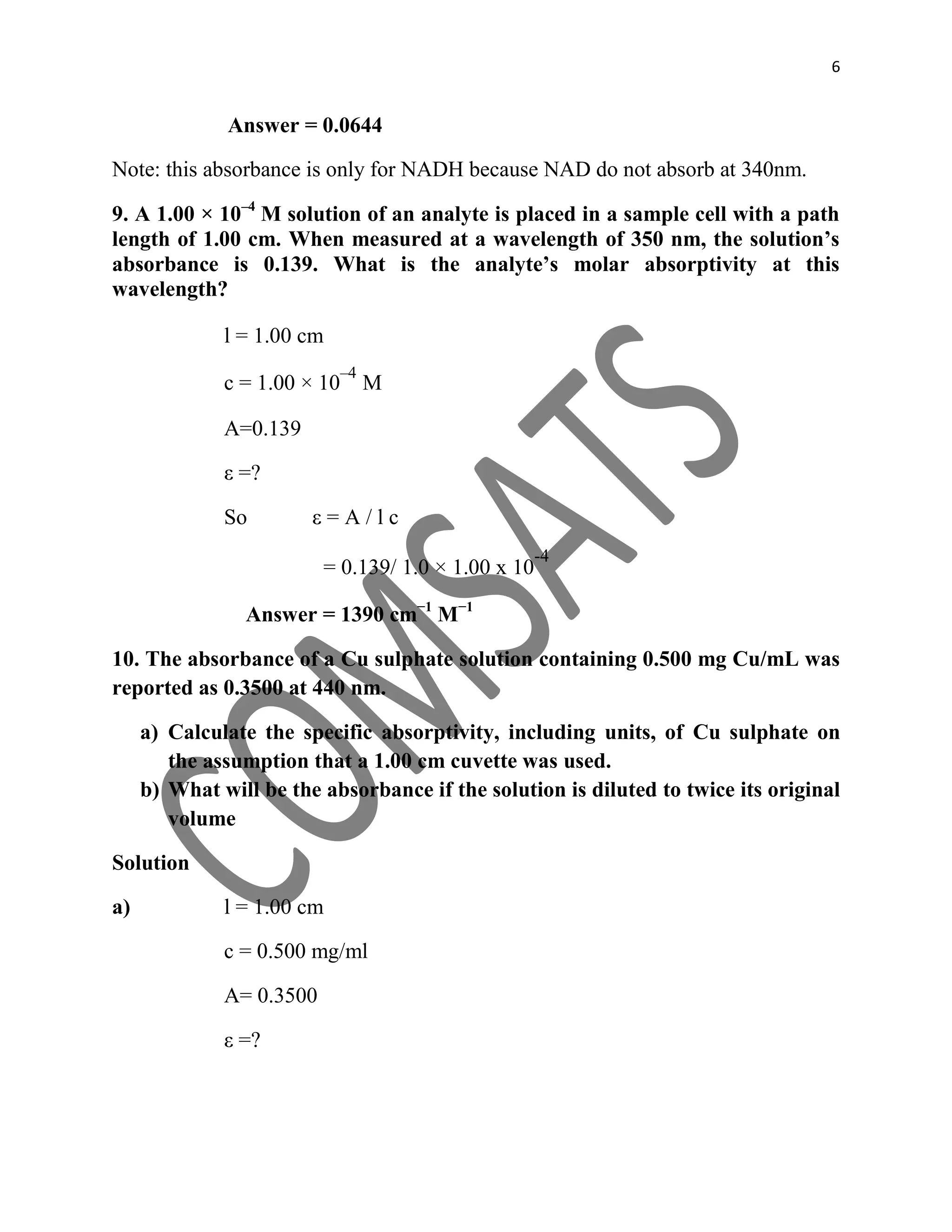Beer Lambert Law solved problems | PDF