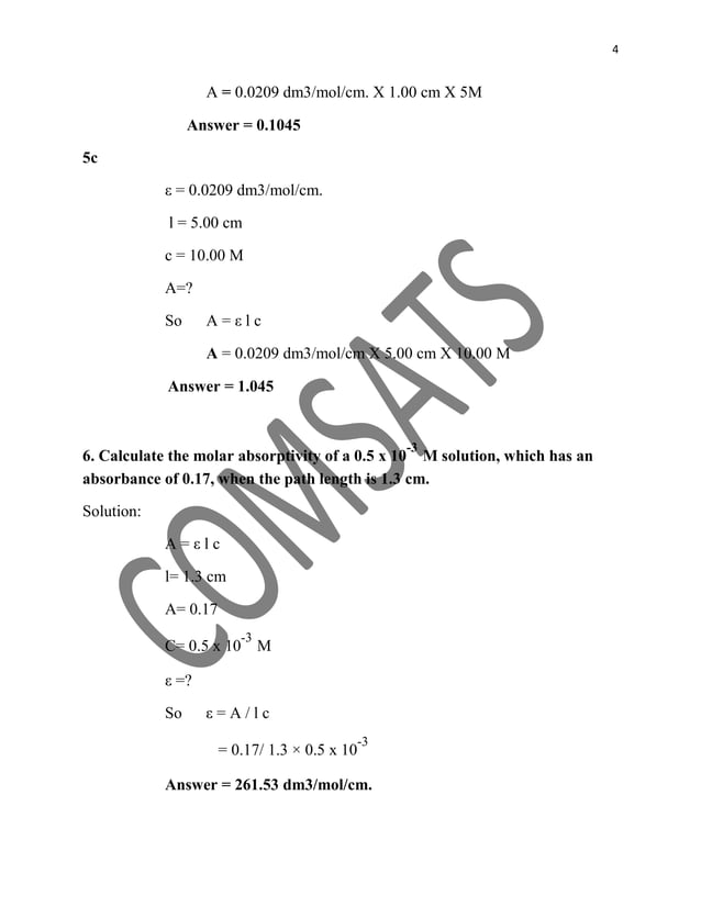Beer Lambert Law solved problems | PDF