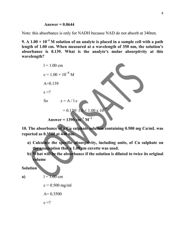 Beer Lambert Law solved problems | PDF