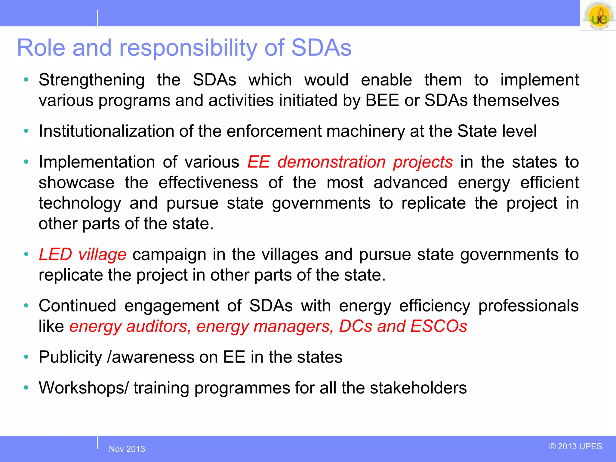 BEE and Role of SDAs in BEE schemes | PPTX