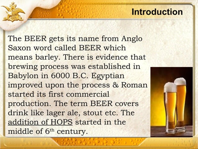 Beer production | PPT | Chemistry | Science
