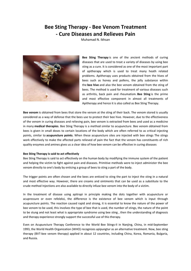 Bee Sting Therapy | PDF