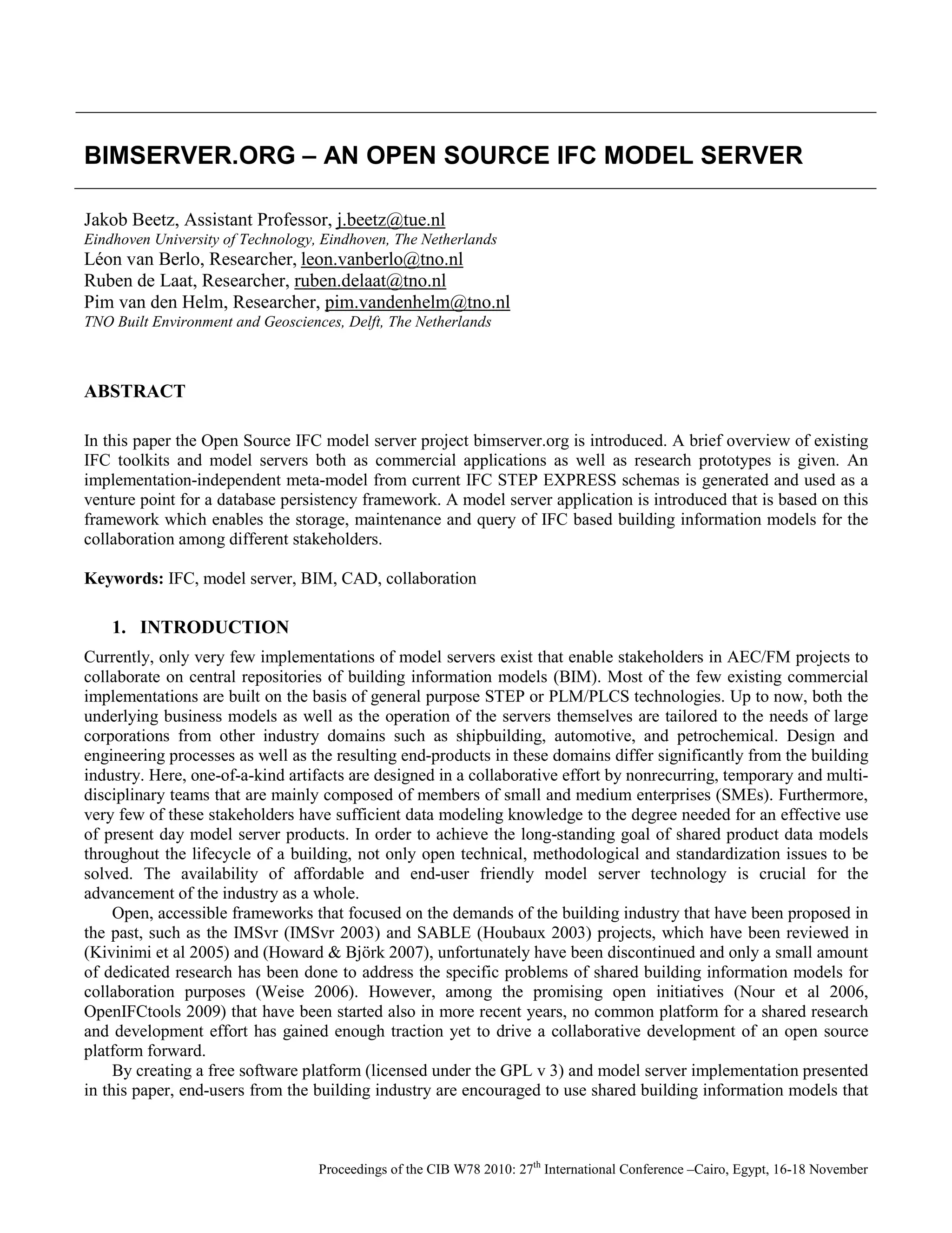 BIMSERVER.ORG – AN OPEN SOURCE IFC MODEL SERVER, 2010 | PDF