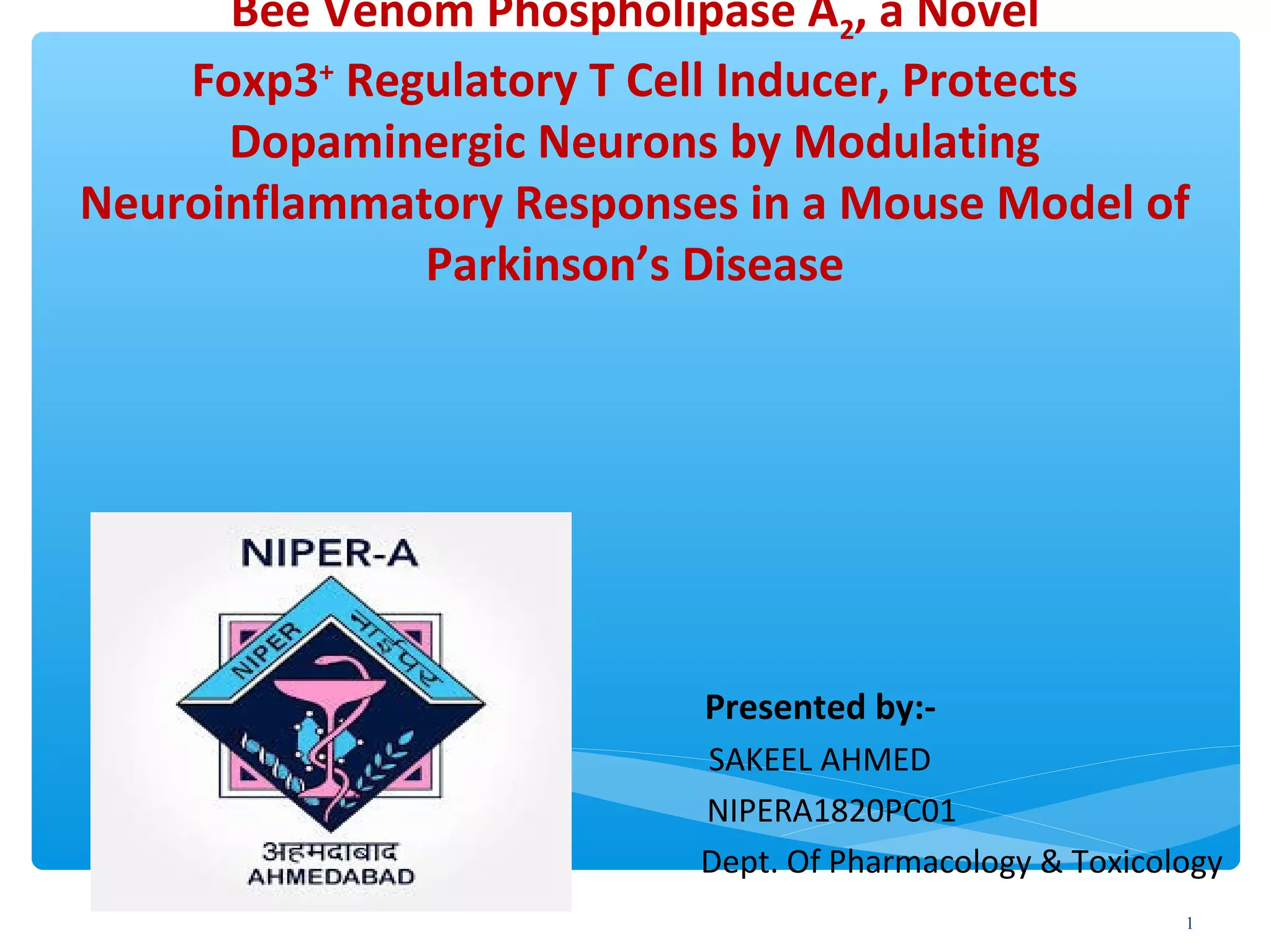 Bee venom in Parkinson's Disease(PD) | PPT