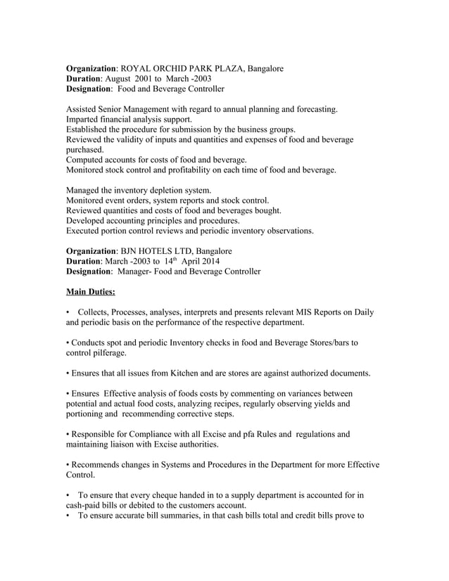 CV - Controller | DOC | Business Administration | Business