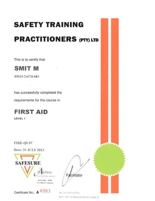 First Aid Certificate | PDF