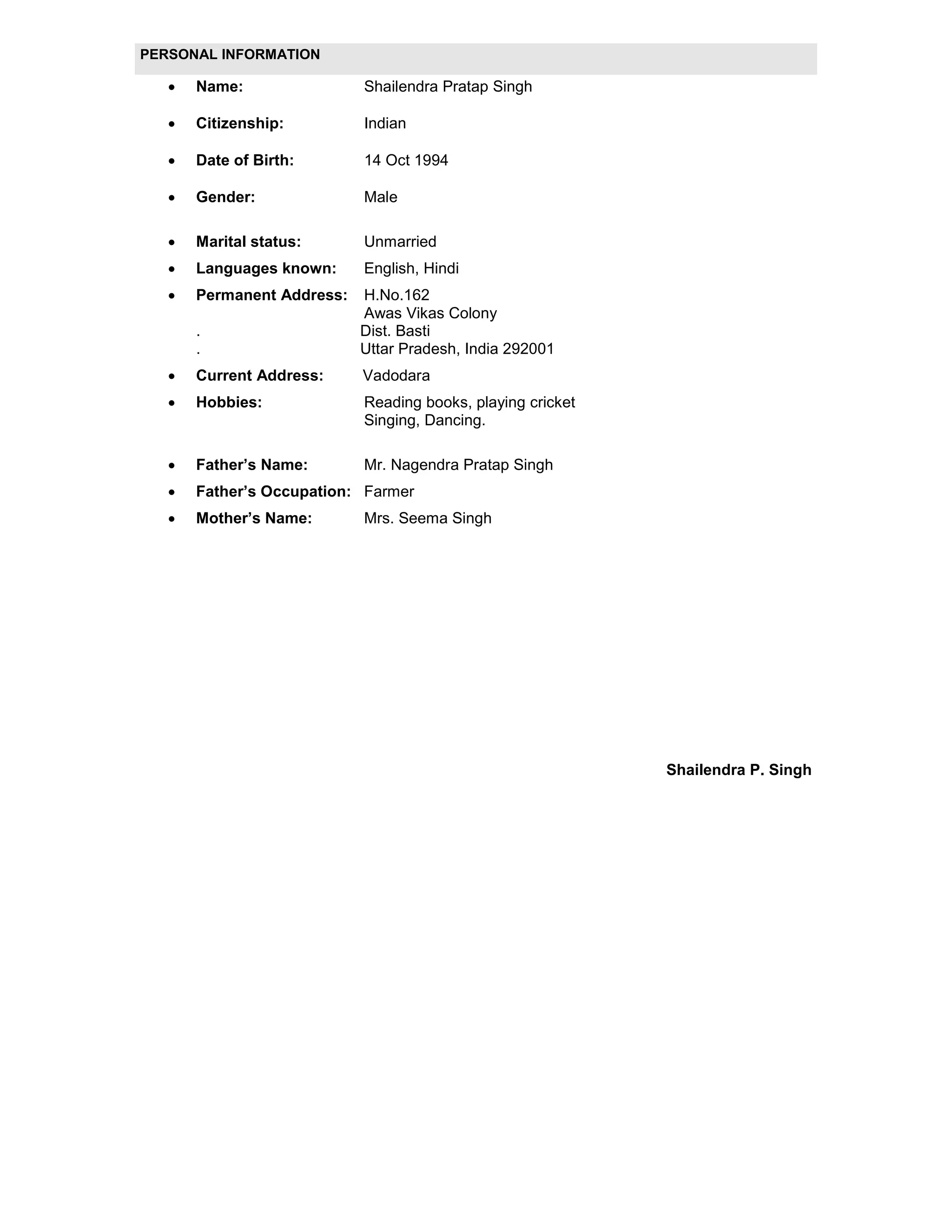 CV (Shailendra Pratap Singh) | PDF