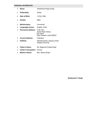 CV (Shailendra Pratap Singh) | PDF