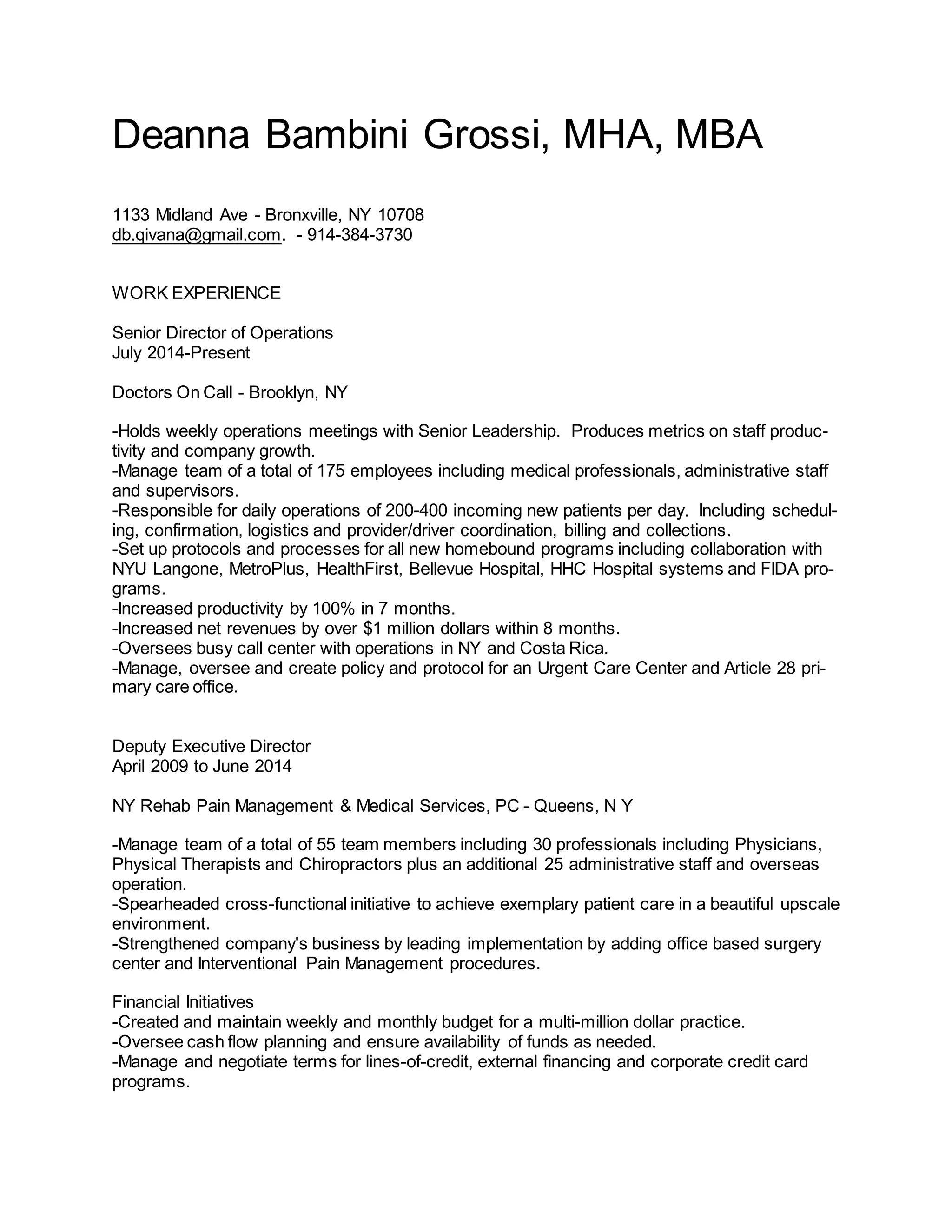 DB Grossi, MHA, MBA | DOCX