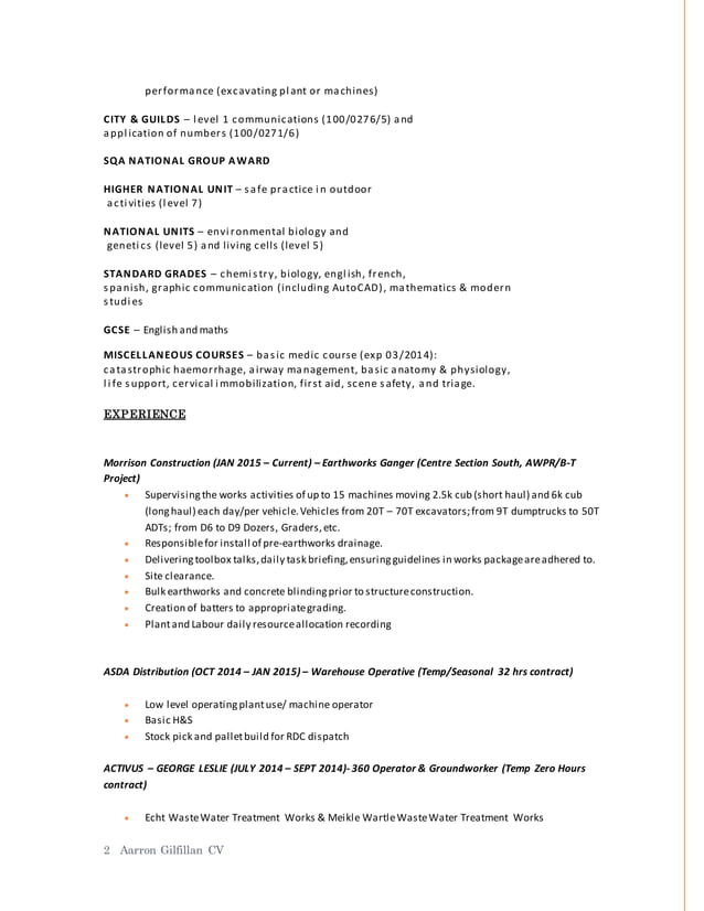 Aarron Gilfillan CV July 2016 | DOCX