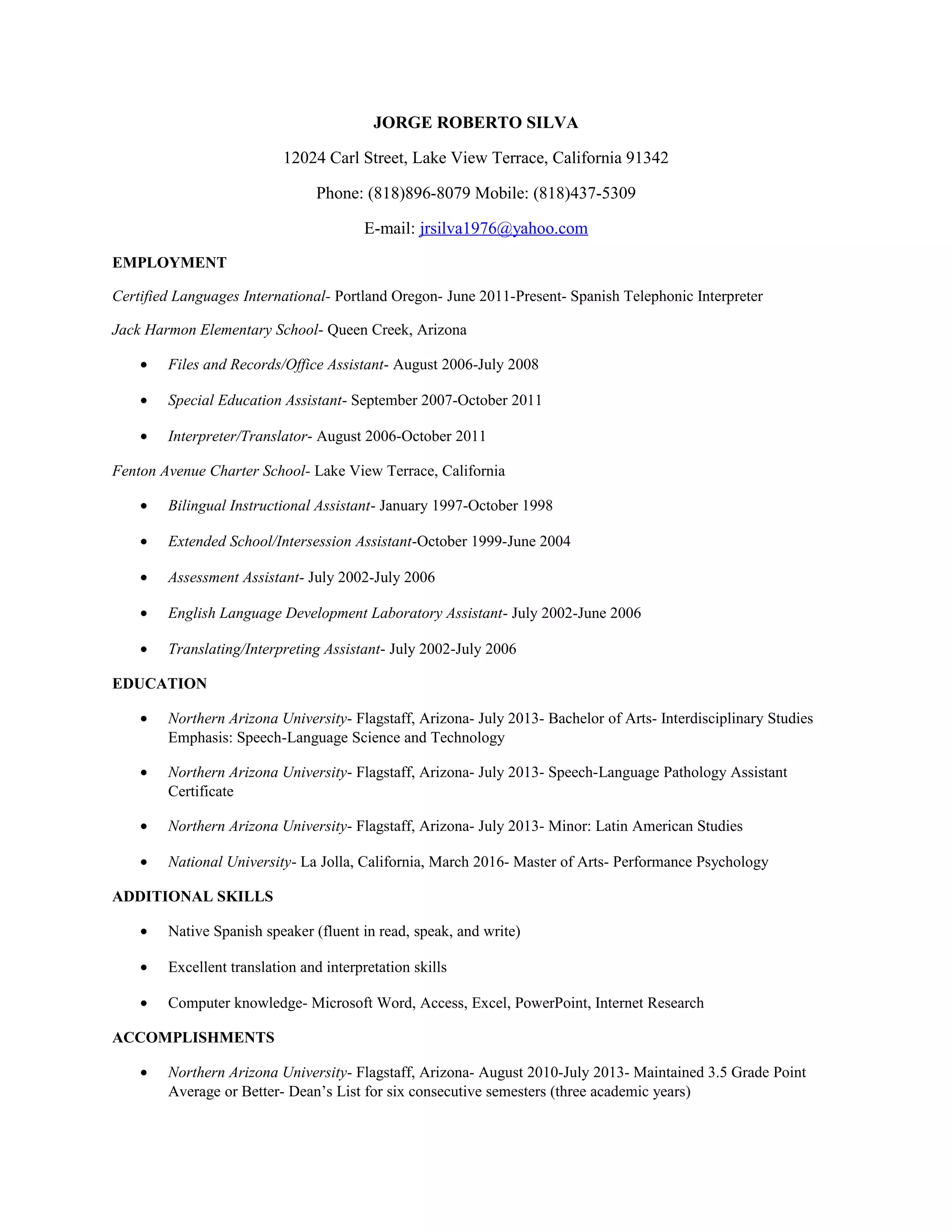 Jorge R. Silva Resume | DOC