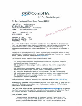 CompTIA A+ Exam Scores | PDF