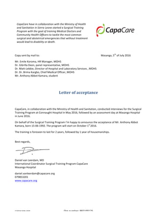 Letter of acceptance Anthony A. Kamara | PDF