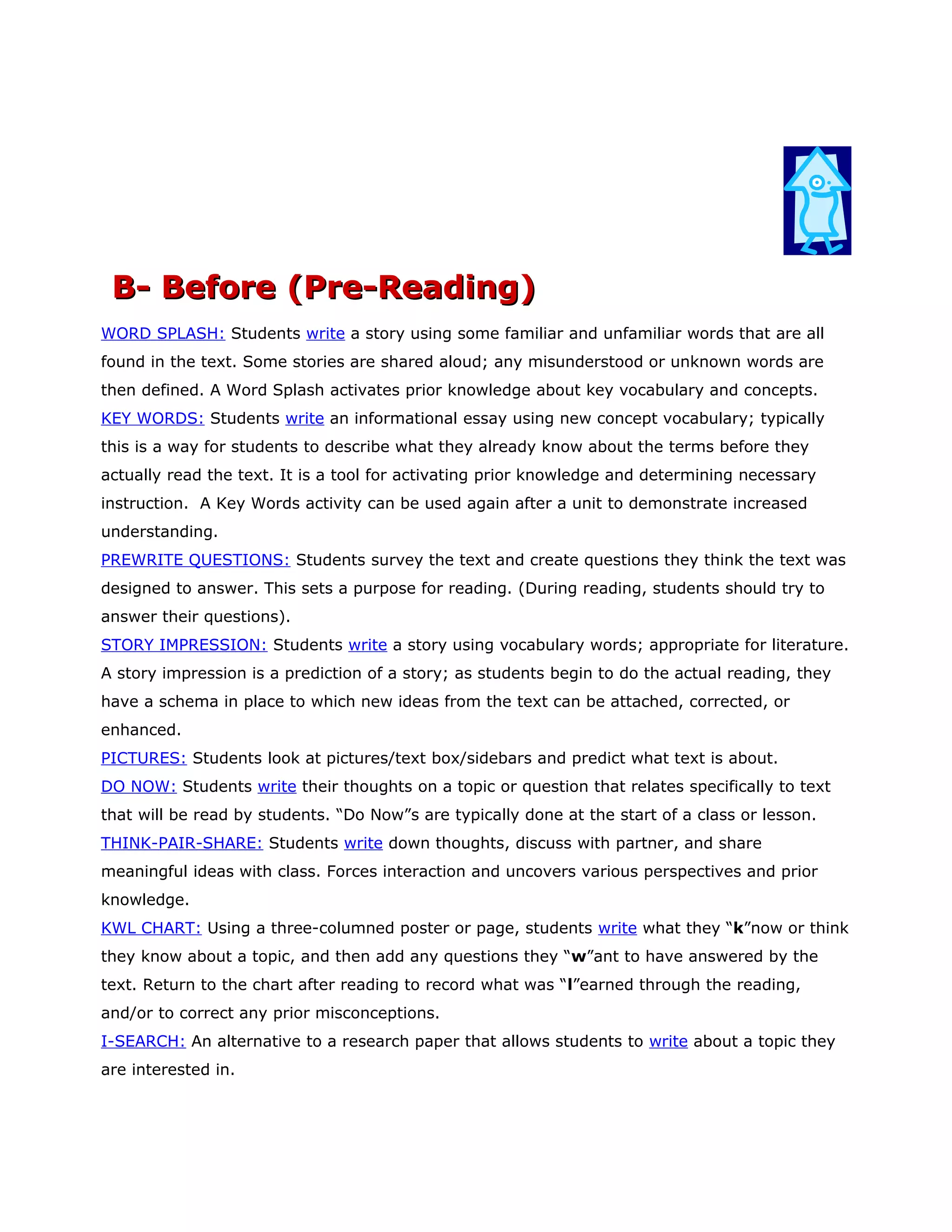 Before during after reading strategies | DOC