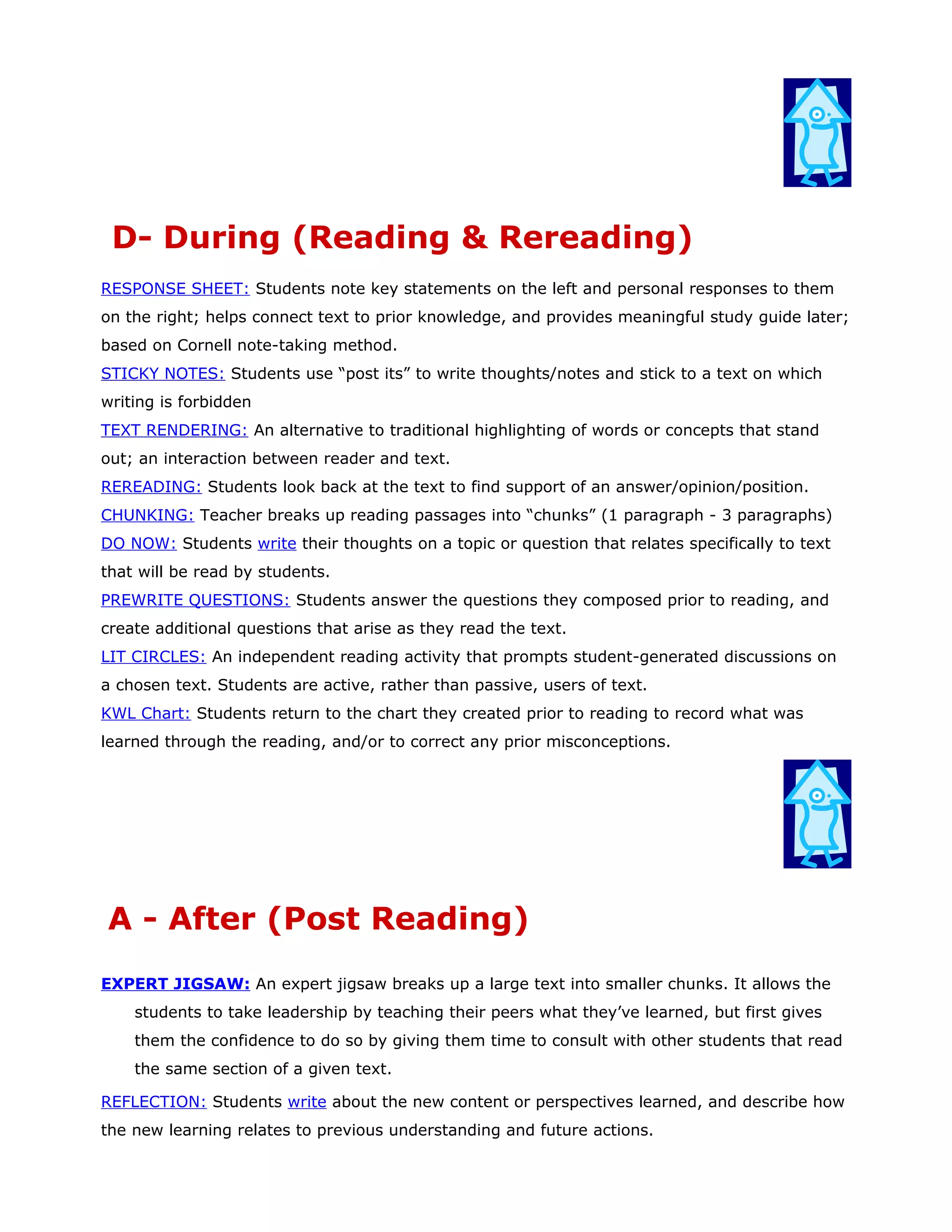 Before during after reading strategies | DOC