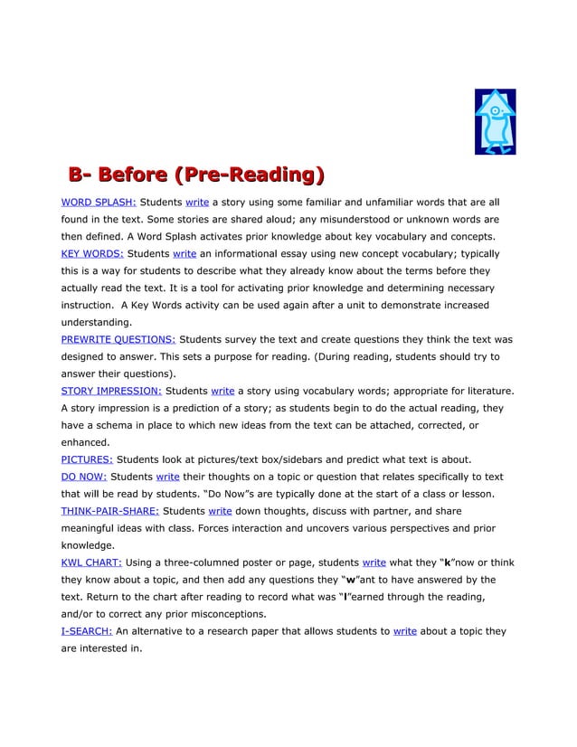 Before during after reading strategies | DOC